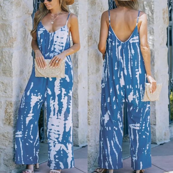 Temu | Pants & Jumpsuits | Womens Spaghetti Strap Tie Dye Baggy Long ...